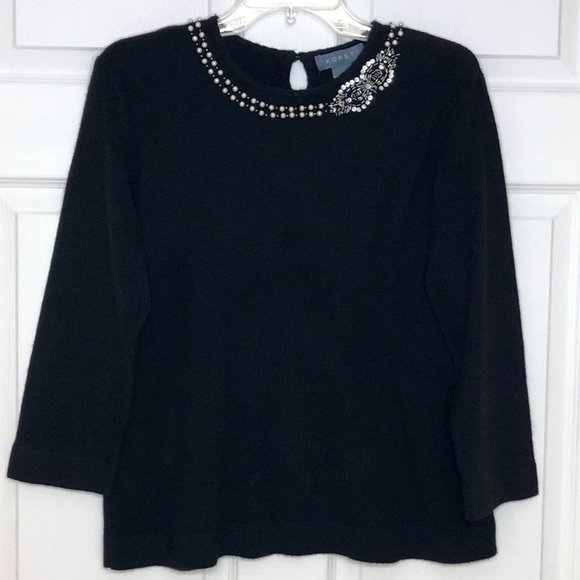 Koret | Sweaters | Koret Soft Black Sweater With Pearl Beaded Trim At ...